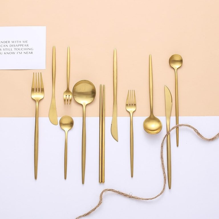 Matte Gold Flatware Set | Elegant & Modern Round Handle + Reviews