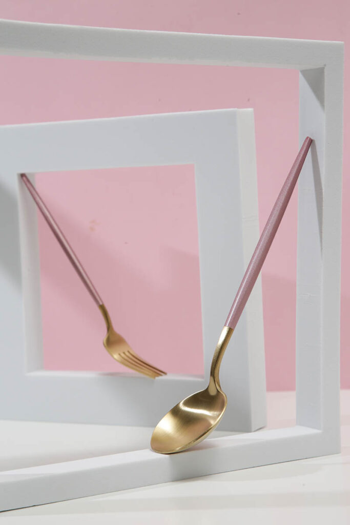 Gold Flatware Set With Pink Handle | Modern Round Handle + Reviews